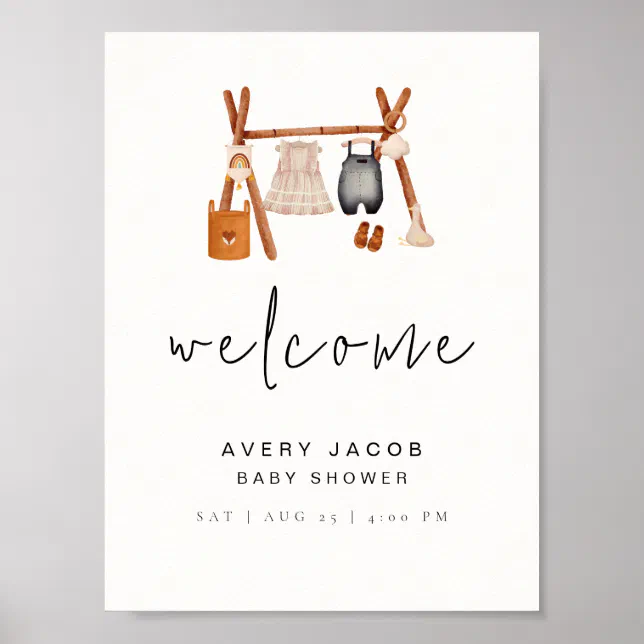 Welcome Sign | Minimal Boho Clothes Baby Shower | Zazzle