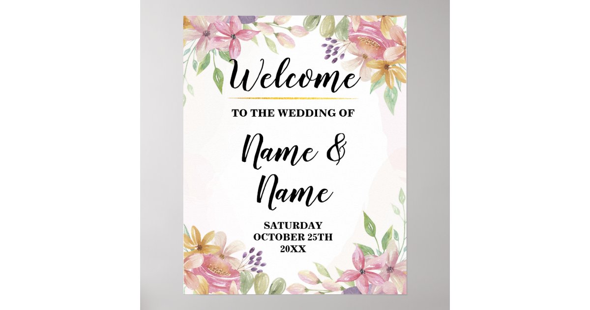 Welcome Wedding Poster Watercolor Floral Poster | Zazzle