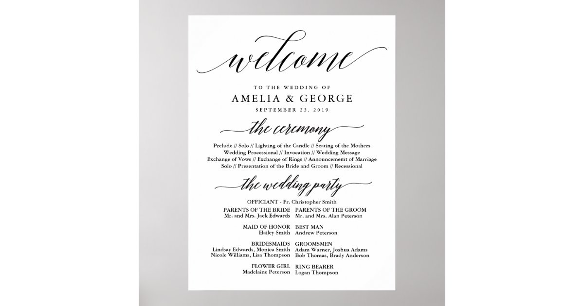 Welcome wedding program sign | Zazzle