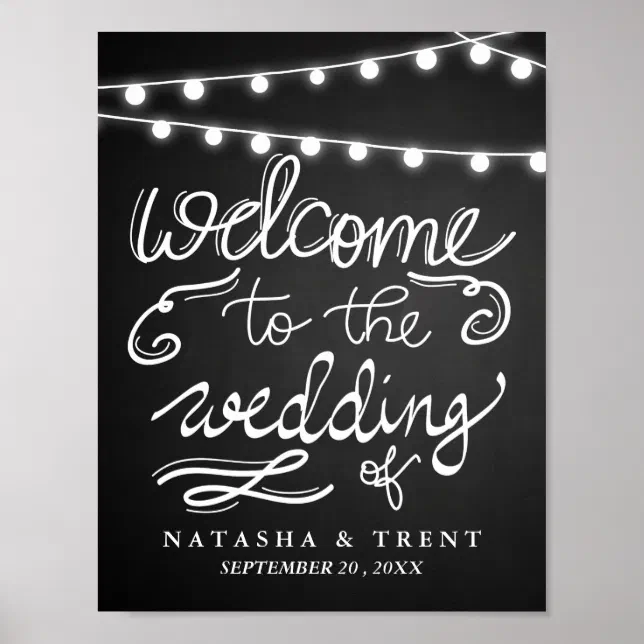 Welcome Wedding String Lights Chalkboard Wedding Poster | Zazzle