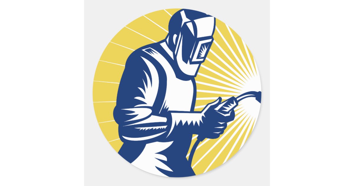 welder welding worker retro classic round sticker | Zazzle