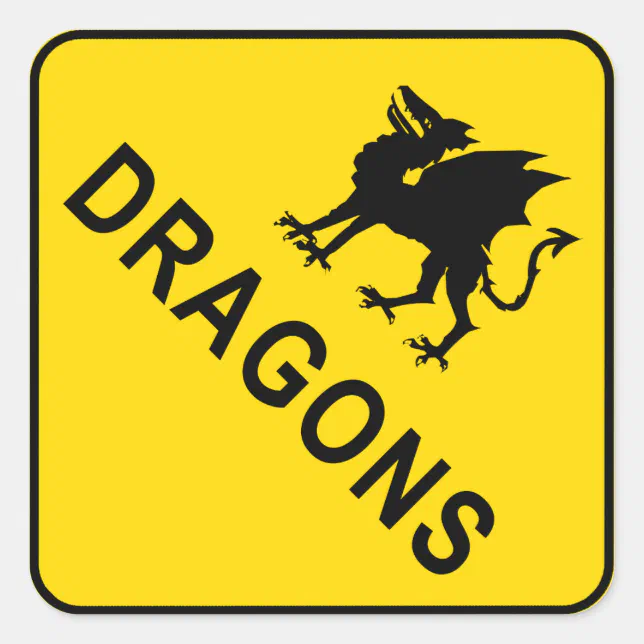 Welsh Dragon Warning Sign Square Sticker | Zazzle