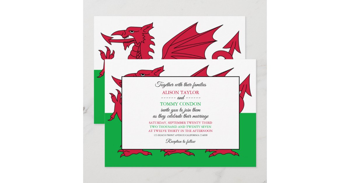 Welsh Flag, Flag of Wales Wedding Invitation | Zazzle