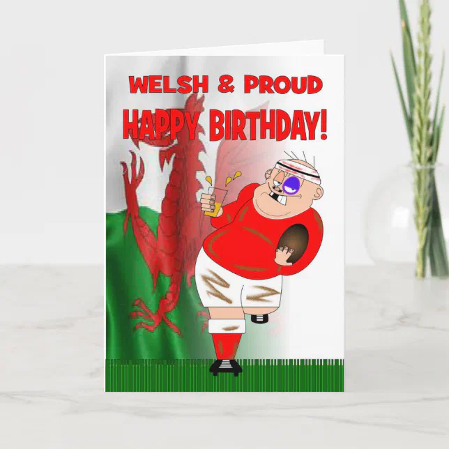 Welsh & Proud Beer Rugby Birthday Card | Zazzle