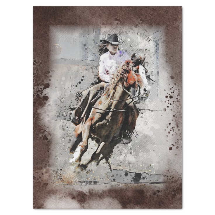 Western Barrel Racing Cowgirl Decoupage Tissue Paper | Zazzle