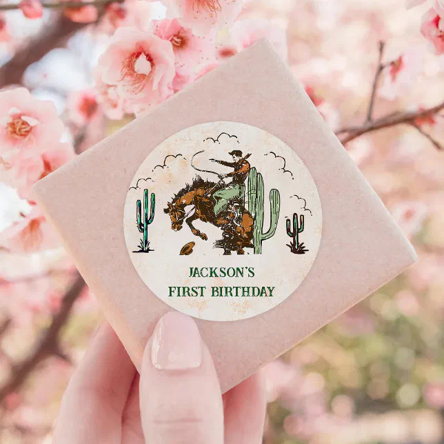 Western Cowboy Birthday Party Classic Round Sticker | Zazzle