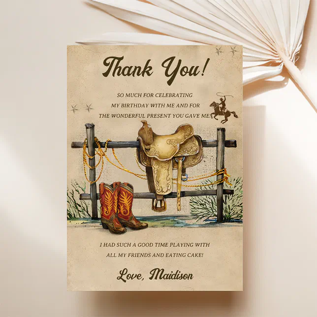 Western Cowboy Birthday Party Thank You Card | Zazzle