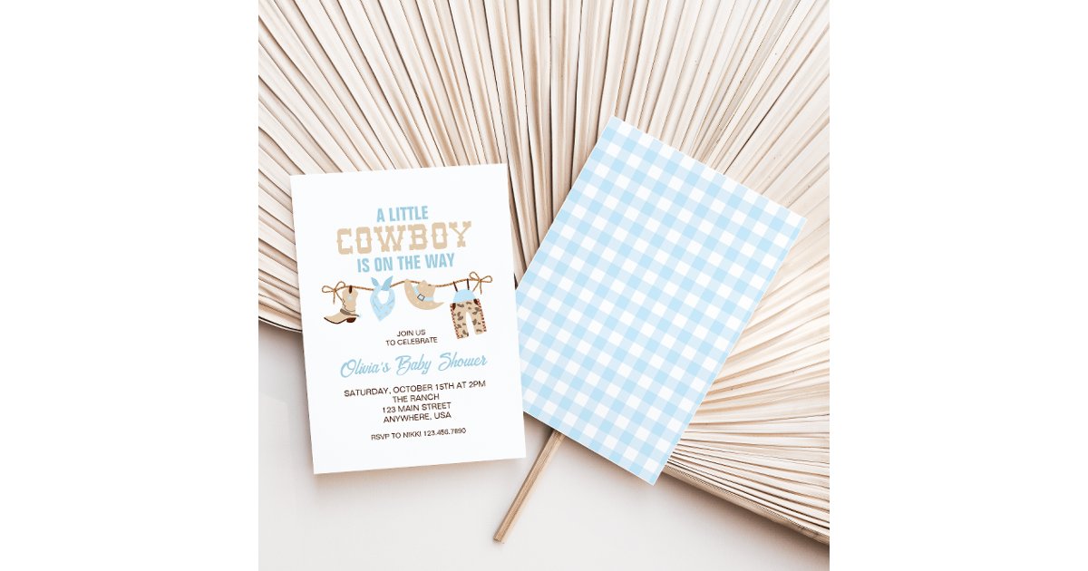 Western Cowboy Blue Plaid Baby Shower Invitation | Zazzle