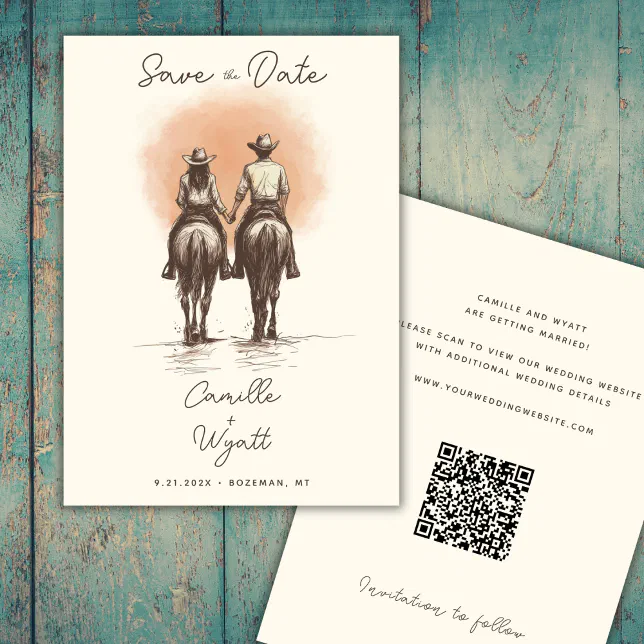 Western Cowboy Wedding Save the Date QR Code Invitation | Zazzle