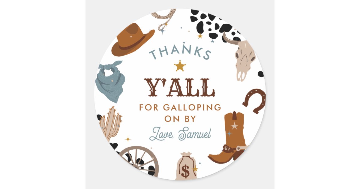 Western First Rodeo Boy First Birthday Thank You Classic Round Sticker ...