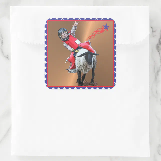 Western Rodeo Mutton Busting Cowboy Kid Square Sticker | Zazzle