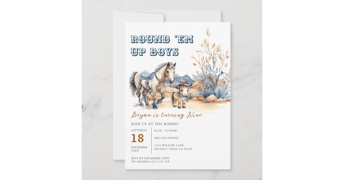 Western Round 'Em Up Boys Cowboy Birthday Party Invitation | Zazzle
