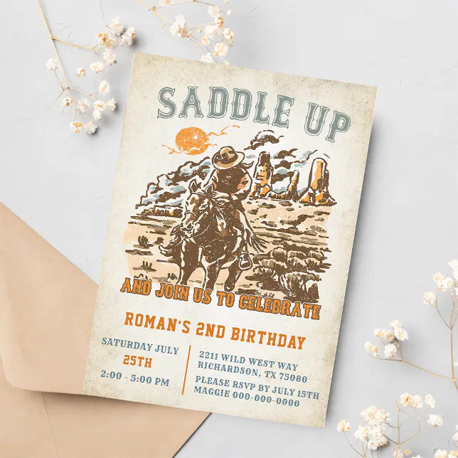 Western Saddle Up And Join Us For Birthday Invitation | Zazzle