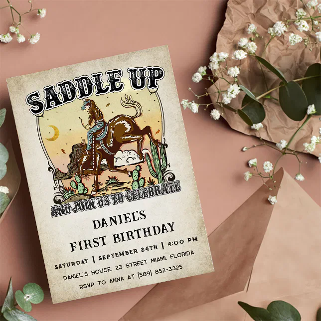 Western Saddle Up And Join Us For Birthday Invitation | Zazzle