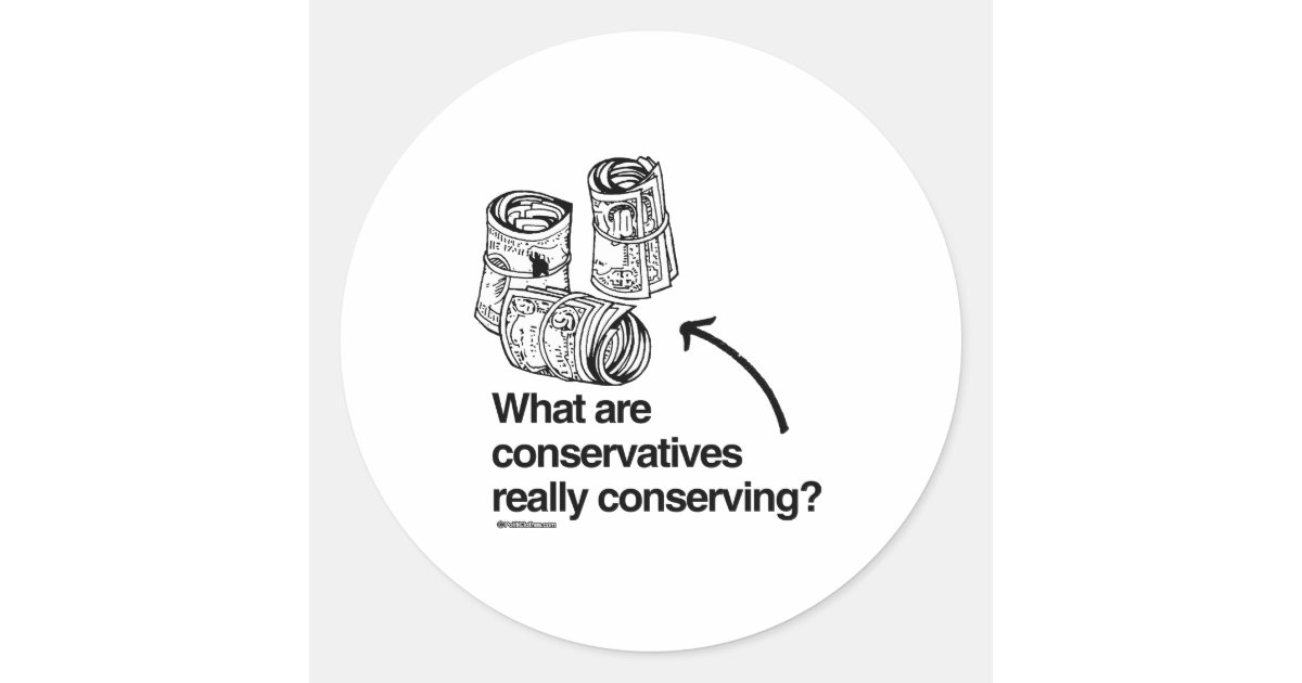 WHAT ARE CONSERVATIVES REALLY CONSERVING CLASSIC ROUND STICKER | Zazzle