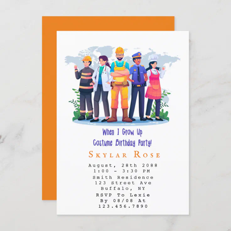 When I Grow Up Costume Birthday Party Invitation | Zazzle