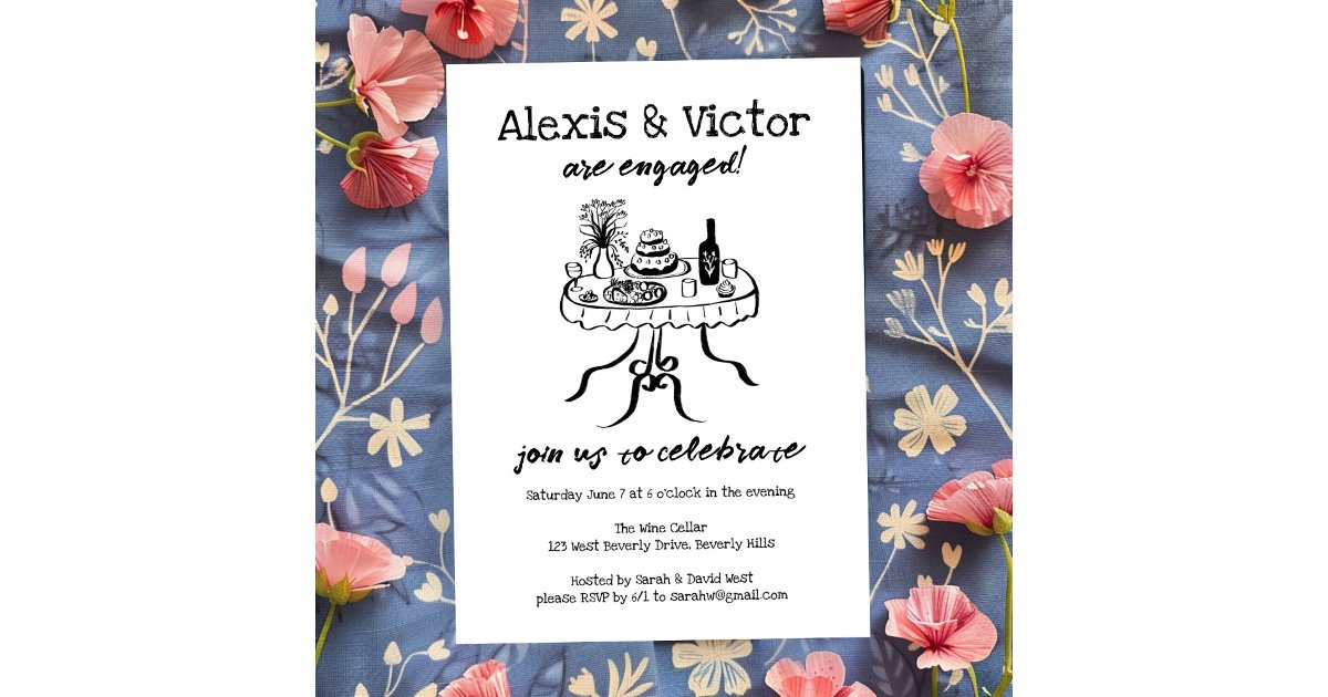 Whimsical Buffet DInner Custom Engagement Party Invitation | Zazzle