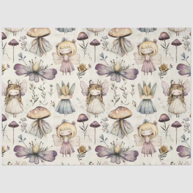 Whimsical Fairy & Mushroom Flower Garden Decoupage Tissue Paper | Zazzle