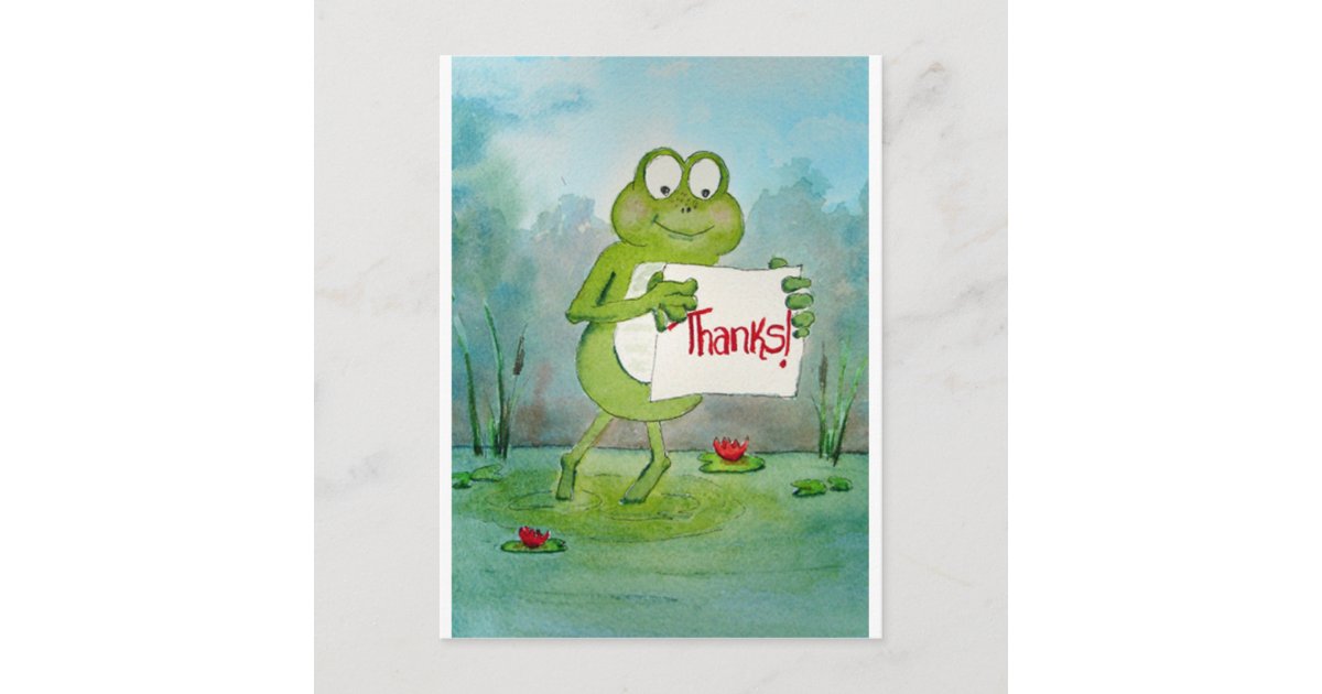 Whimsical Frog with Thanks Thank You Sign Funny Postcard | Zazzle