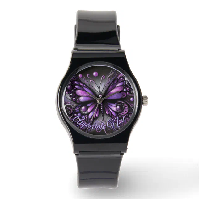 Whimsical Gothic Butterfly Purple Personalised Watch | Zazzle