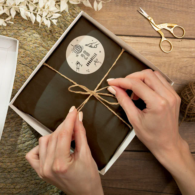 whimsical hand drawn 30th birthday drinks party classic round sticker ...