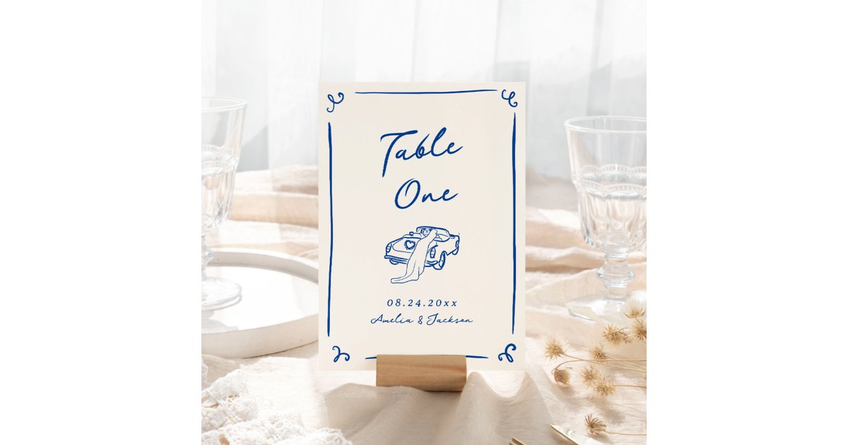 Whimsical Hand Drawn Navy Blue Table Number | Zazzle