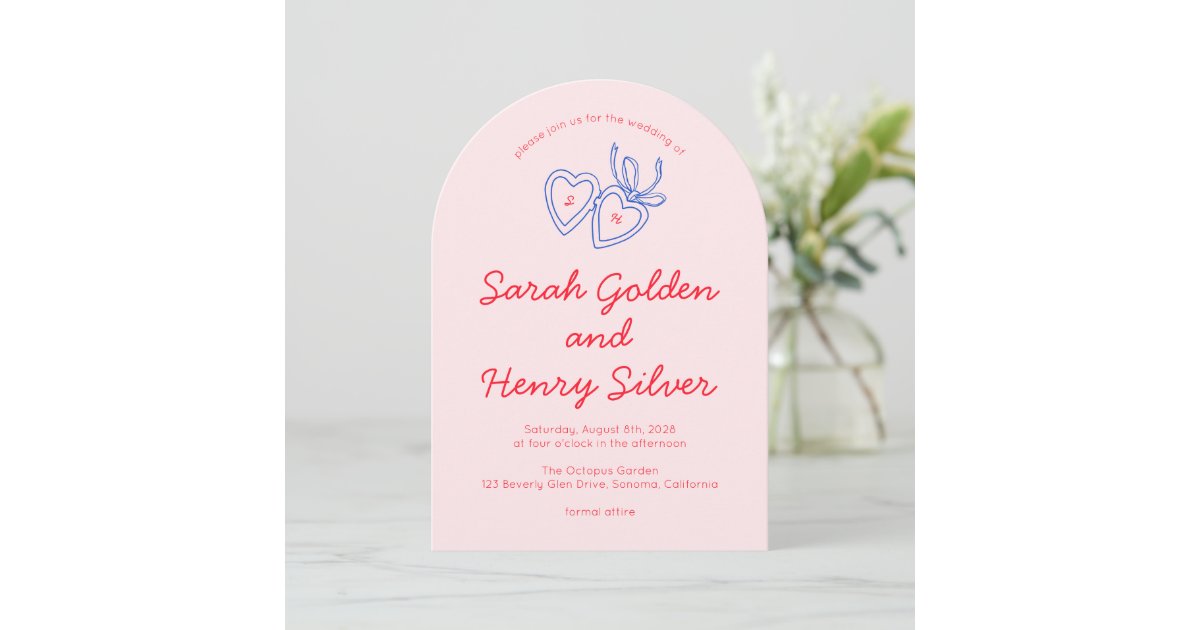 Whimsical Heart Locket Doodle Sketch Modern CUSTOM Invitation | Zazzle