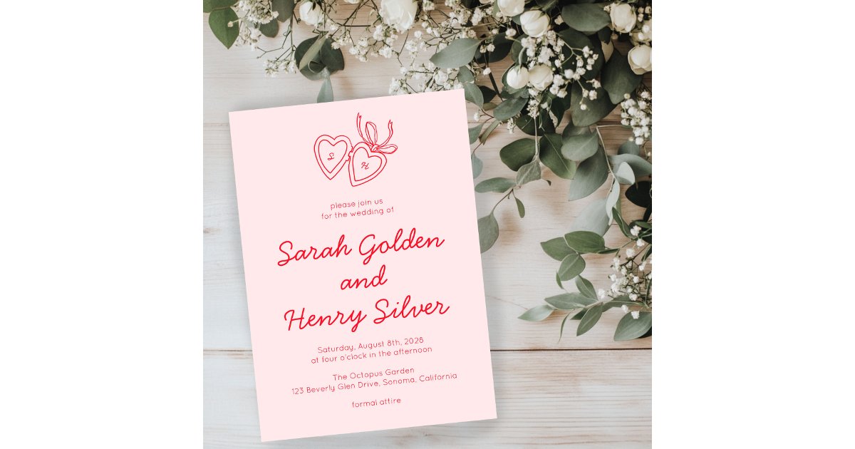 Whimsical Heart Locket Doodle Sketch Modern CUSTOM Invitation | Zazzle
