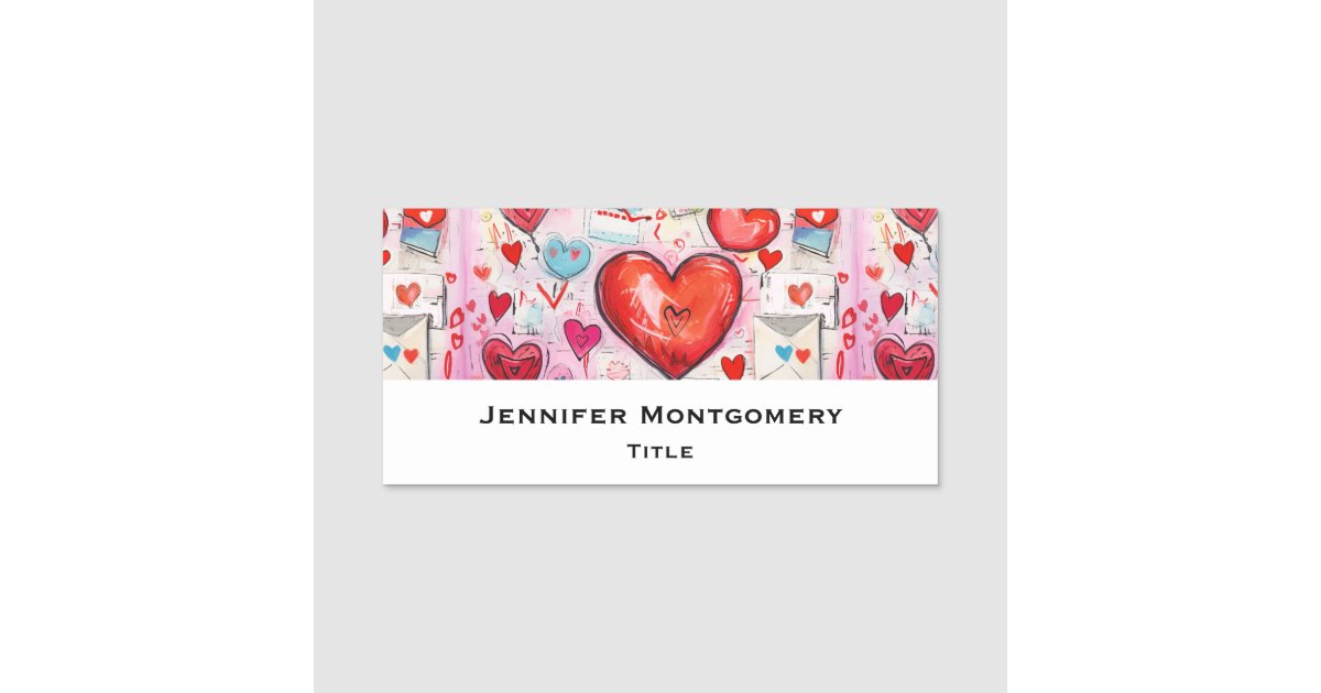 Whimsical Hearts and Love Letters Pattern Name Tag | Zazzle