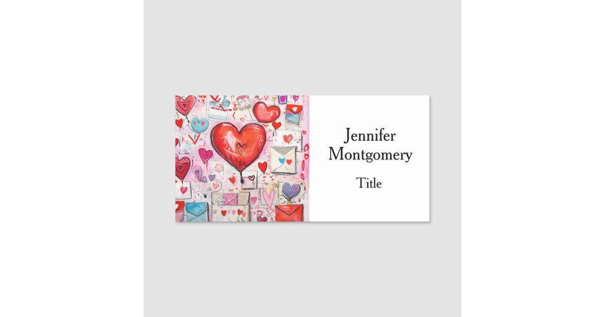 Whimsical Hearts and Love Letters Pattern Name Tag | Zazzle