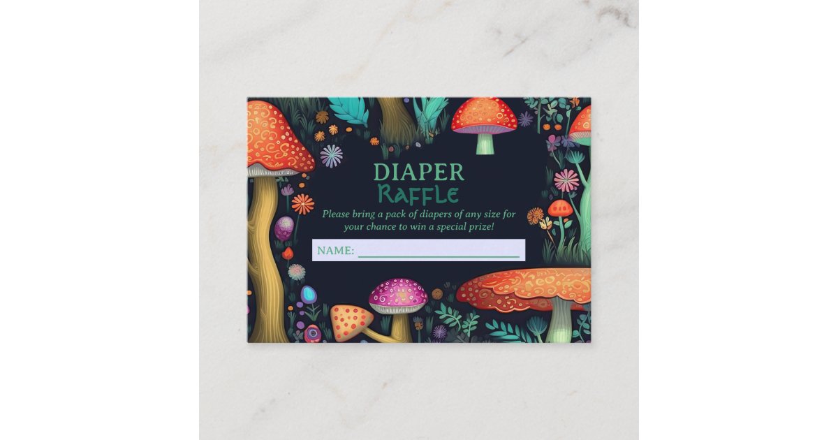 Whimsical Mushroom Woodland Forest Diaper Raffle Enclosure Card | Zazzle
