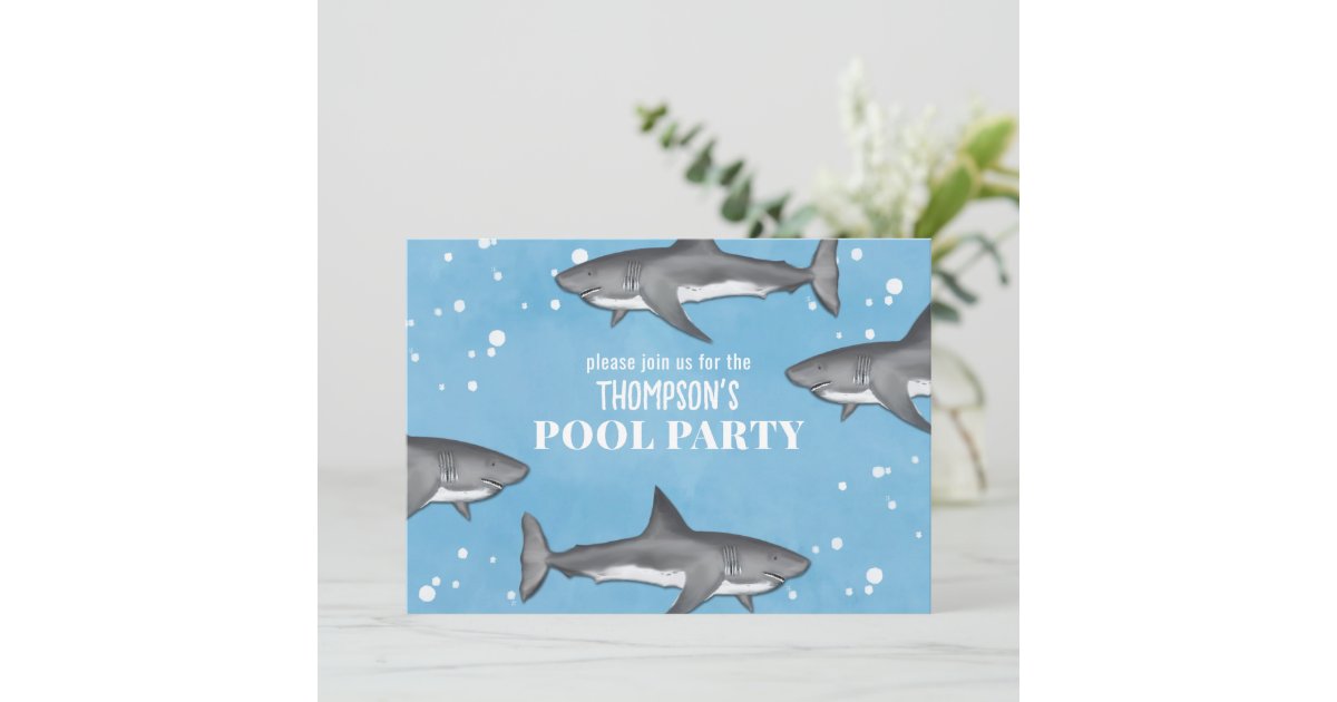 Whimsical Pool Party Sharks QR Code Social Media Invitation | Zazzle