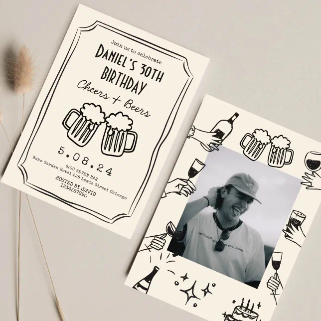 Whimsical Quirky Funky Cheers 30 th Birthday Invitation | Zazzle