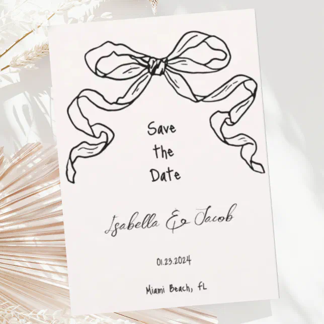 Whimsical Quirky Hand Drawn Bow Save the Date Invitation | Zazzle