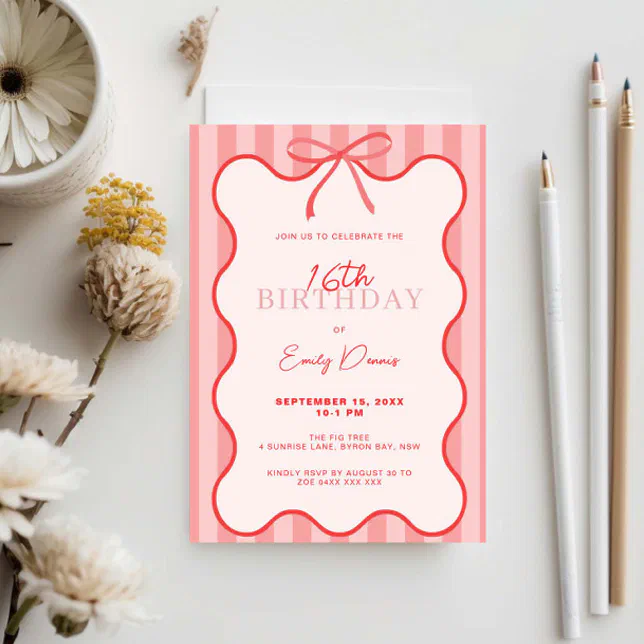 Whimsical Retro Border 16th Birthday Party Invitation | Zazzle