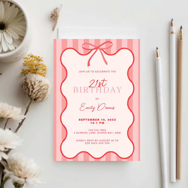Whimsical Retro Border 21st Birthday Party Invitation | Zazzle