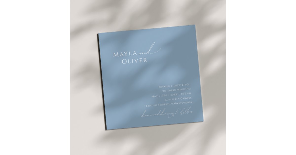 Whimsical Script | Dusty Blue Square Wedding Invitation | Zazzle