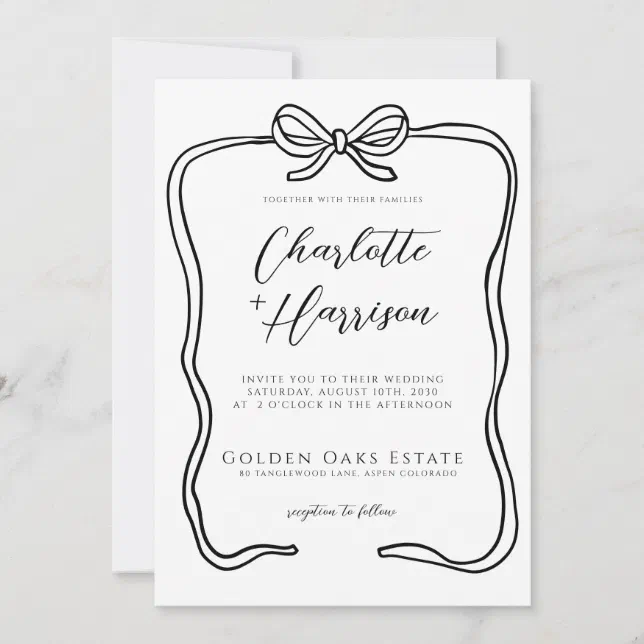 Whimsical Script Ribbon Border Wedding Invitation | Zazzle