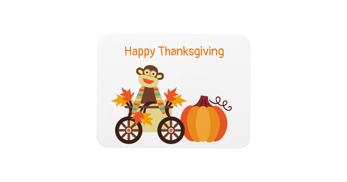 Whimsical Sock Monkey Thanksgiving Magnet | Zazzle