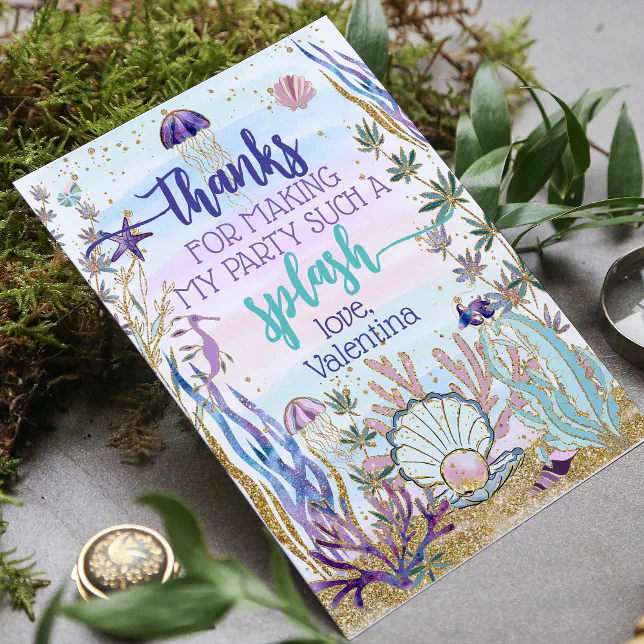 Whimsical Under the Sea Birthday Party Script Thank You Card | Zazzle