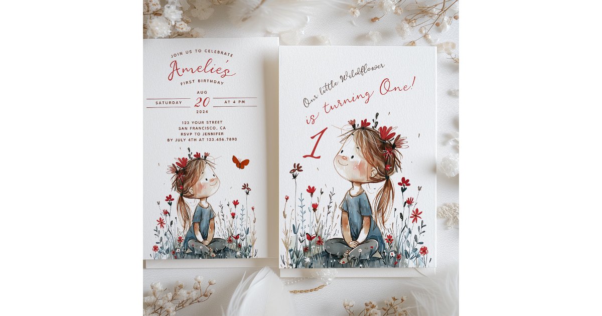 Whimsical Wildflower One-Year-Old Birthday Invitation | Zazzle