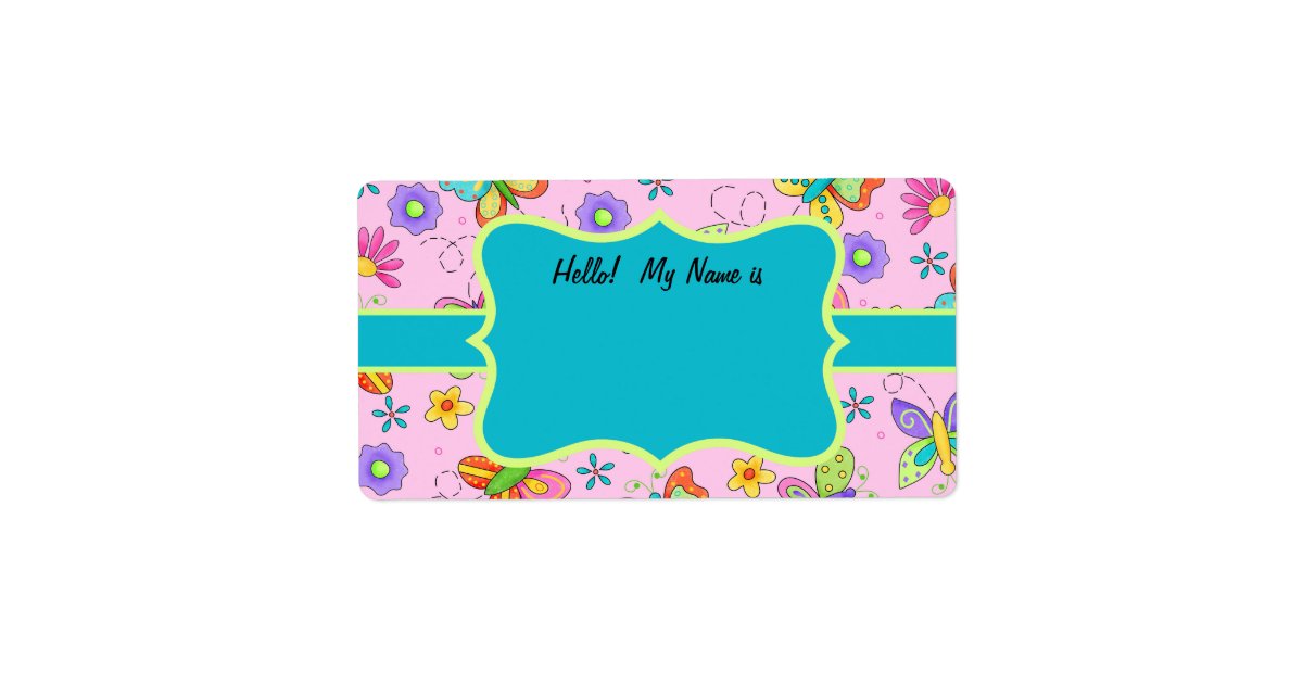 Whimsy Butterflies Pink Turquoise Name Tag | Zazzle