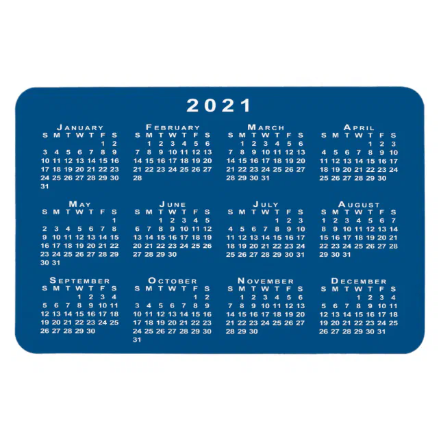 White 2021 Calendar Teal Blue Background Template Magnet | Zazzle