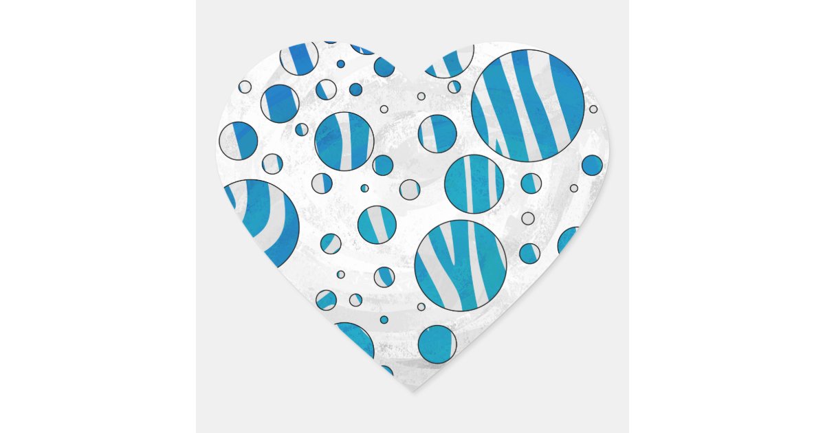 White and Blue Polka Dot Zebra Heart Sticker | Zazzle