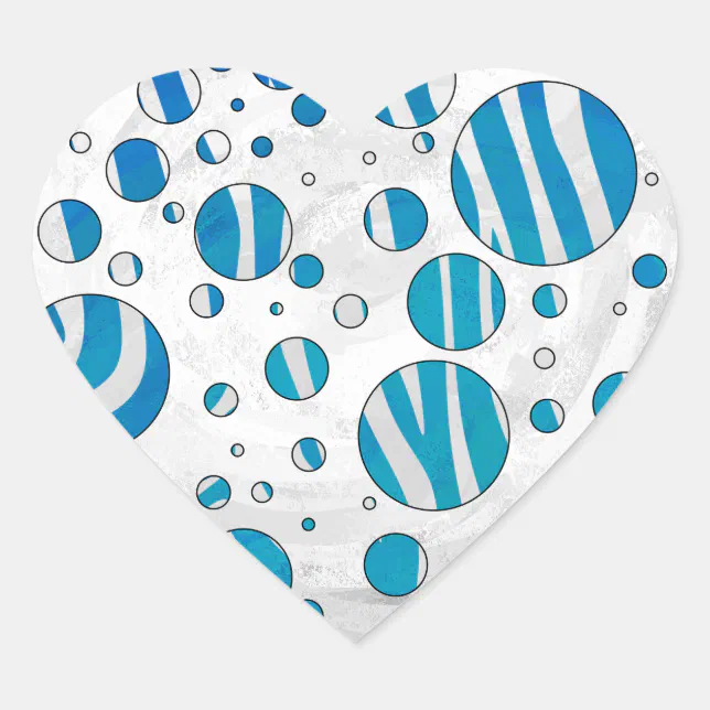 White and Blue Polka Dot Zebra Heart Sticker | Zazzle