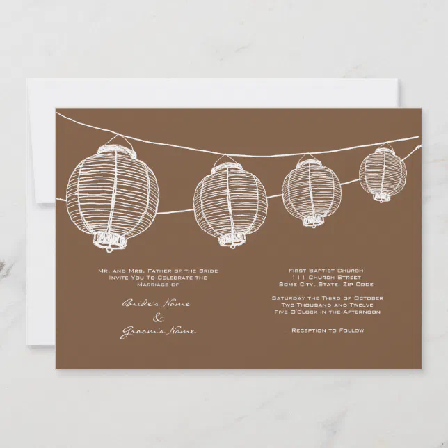 White and Brown Lanterns Wedding Invitation | Zazzle
