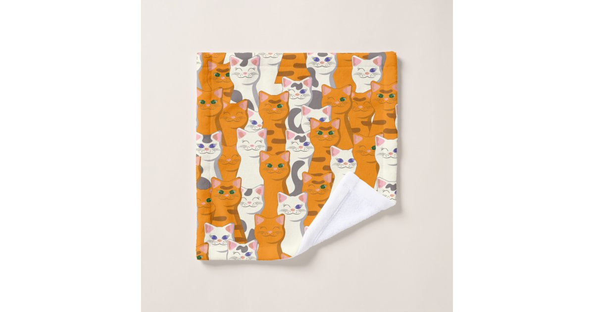White and ginger cats pattern green eyes blue eyes wash cloth | Zazzle