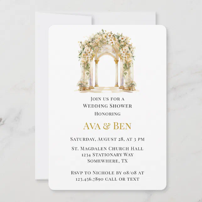 White and Gold Church Wedding Shower Invitation | Zazzle