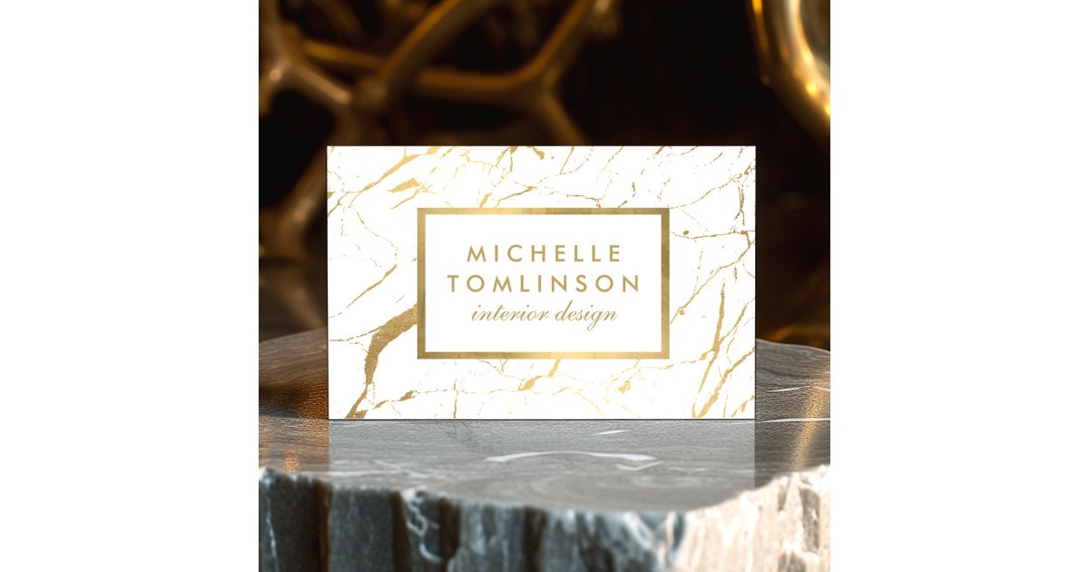 White and Gold Marble Designer Business Card | Zazzle