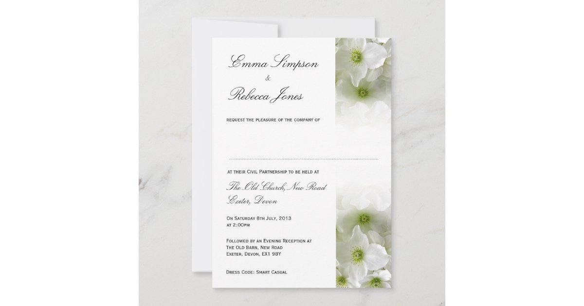 White Clematis - Civil Partnership Invitation | Zazzle